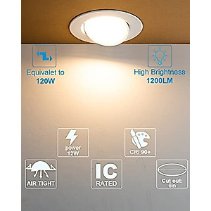 6Pack 𝗠𝗲𝘁𝗮𝗹 LED Downlight and Gimbal Recessed Lighting 6 inch, Adjustable Angled LED Recessed Lighted 3000K/4000K/5000K 12W=120W 1200LM Super Bright Directional Downlight
