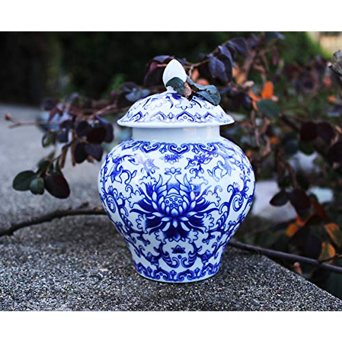 Ancient Chinese Style Blue and White Porcelain Helmet-shaped Temple Jar. Medium