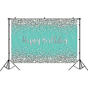 Breakfast Blue and Sliver Birthday Photography Backdrop Sweet 16th 21st Shiny Diamonds Background Girls Adult Women Happy Birthday Party Decorations Cake Table Banner Photo Booth Props 5x3ft