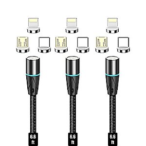 NetDot Magnetic Charging Cable,3in1 Gen12 3 Pack (6.6ft) Max 18W Fast Charging Magnetic Phone Charger and Data Transfer Magnetic Charger for Micro USB, USB-C/Type c and i-Product