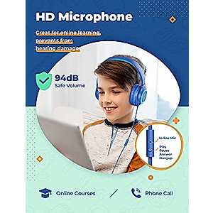 iClever 2 Pack Kids Headphones with Microphone - 94dB Safe Volume Limited - HS22 Wired Headphones for Kids Teens with Sharing Splitter, Tangle-Free Foldable Stereo Headset for School/Tablet/Travel
