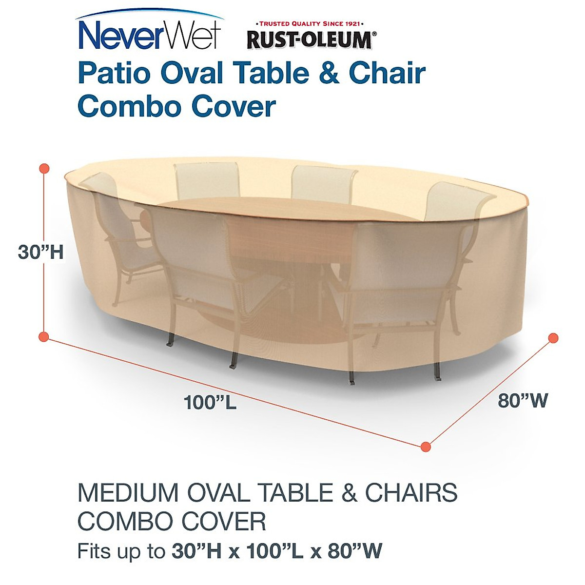 Budge NeverWet Savanna Patio Oval Table and Chairs Combo Cover, Tan, Medium