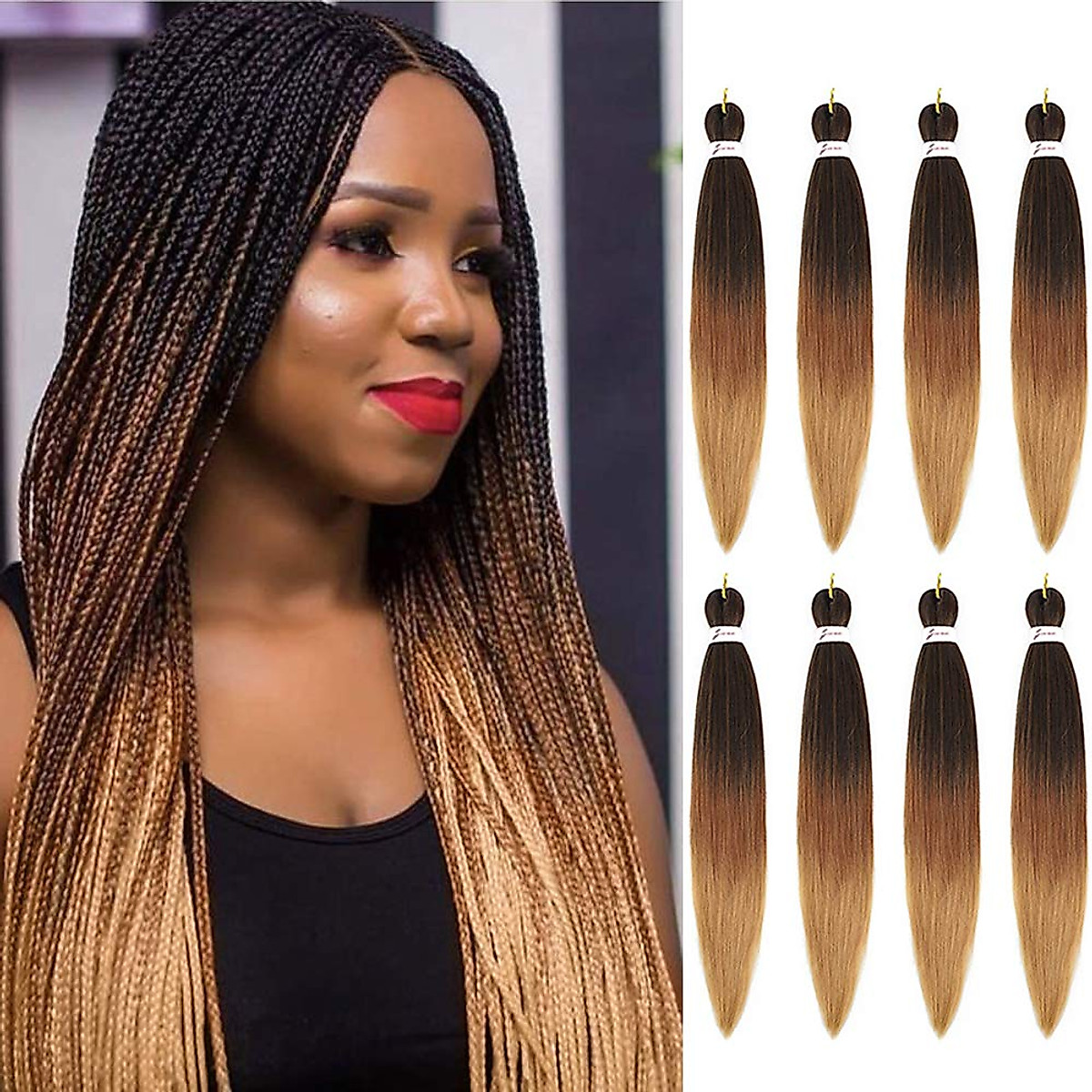 AQINBEL Braiding Hair Pre stretched 26 Inches 8 Bundles Ombre Braiding Hair Itch Free Crochet Twist Hair for Braids Yaki Texture Pre stretched Braiding Hair Extensions for Women (1B/30/27#)