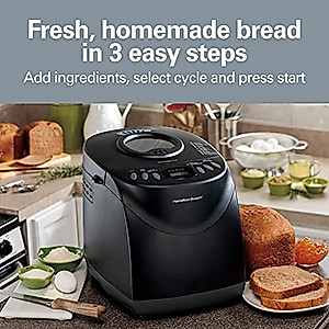 Hamilton Beach Bread Maker Machine, Digital, Programmable, 12 Settings + Gluten Free, Dishwasher Safe Pan + Kneading Paddle, 2 lb Capacity, Black (29882)
