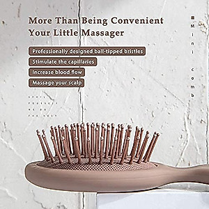 RHOS Mini Travel Hair Brush for Women/Men/Kids - Pocket Detangler Brush for Wet and Dry Hair - Travel Size Paddle Brush for Detangling- For All Hair Types (1 Pack-Mocha)