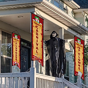 3 Pcs Carnival Party Decorations Carnival Banner for Halloween Evil Circus Porch Sign Creepy Scary Clown Welcome Sign Funny Sarcastic Halloween Indoor Outdoor Yard Hanging Wall Decor 11.8 x 47.2 Inch