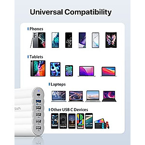 USB C Charger, SooPii 68W Charging Hub, 6 Port USB Charging Station with One 30W PD/PPS Port and One 18W QC Port for Laptops, Phones and Other Electronics, 6 Mixed Charging Cables Included, White