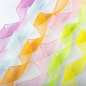 SOFIRE 6 Spools Sheer Chiffon Organza Ribbon - 1 Inch Wide 60 Yards for Crafts, Gift Wrapping, Summer