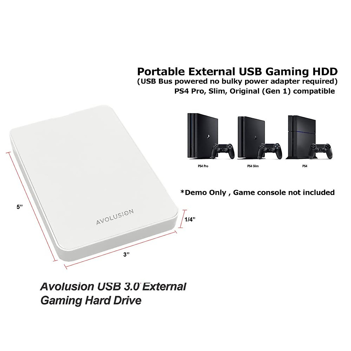 Avolusion Z1-S 1TB USB 3.0 Portable External Gaming Hard Drive - White (for PS4, Pre-Formatted)