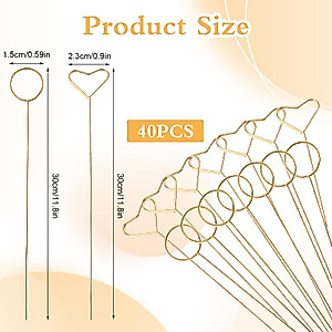 Andibro Metal Floral Place Card Holder, 40 Pcs 11.8 Inch Golden Round Heart Shape Flower Picks Clips Picture Holders Photo Clip for Flower Arrangement Bouquet Wedding Decor