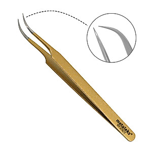 Tweezers for Eyelash Extension Hand Crafted Surgical Stainless Steel Metallic Gold Powder Coated (Curved Tip)