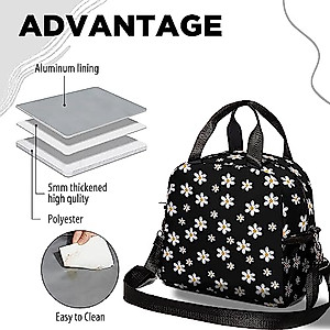 Ulbraofs Reusable Insulated Lunch Bag with Adjustable Shoulder Strap, Leakproof Cooler Lunch Box Meal Prep Organizer Tote Bag Freezable for Women & Men, Work, School, Travel, Picnic (Daisy-1)