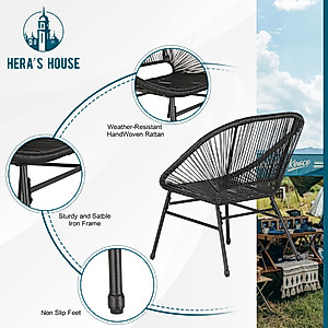 HERA'S HOUSE 3-Piece Patio Furniture Bistro Set, Outdoor Wicker Conversation Set w/ 2 Handwoven Cushioned Chairs, Side Coffee Table for Backyard Lawn Porch Poolside Balcony