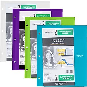 Five Star Folder, Customizable Cover, Plastic, White, Purple, Grey, 4 Pack (38091) (Green, 4Pack)