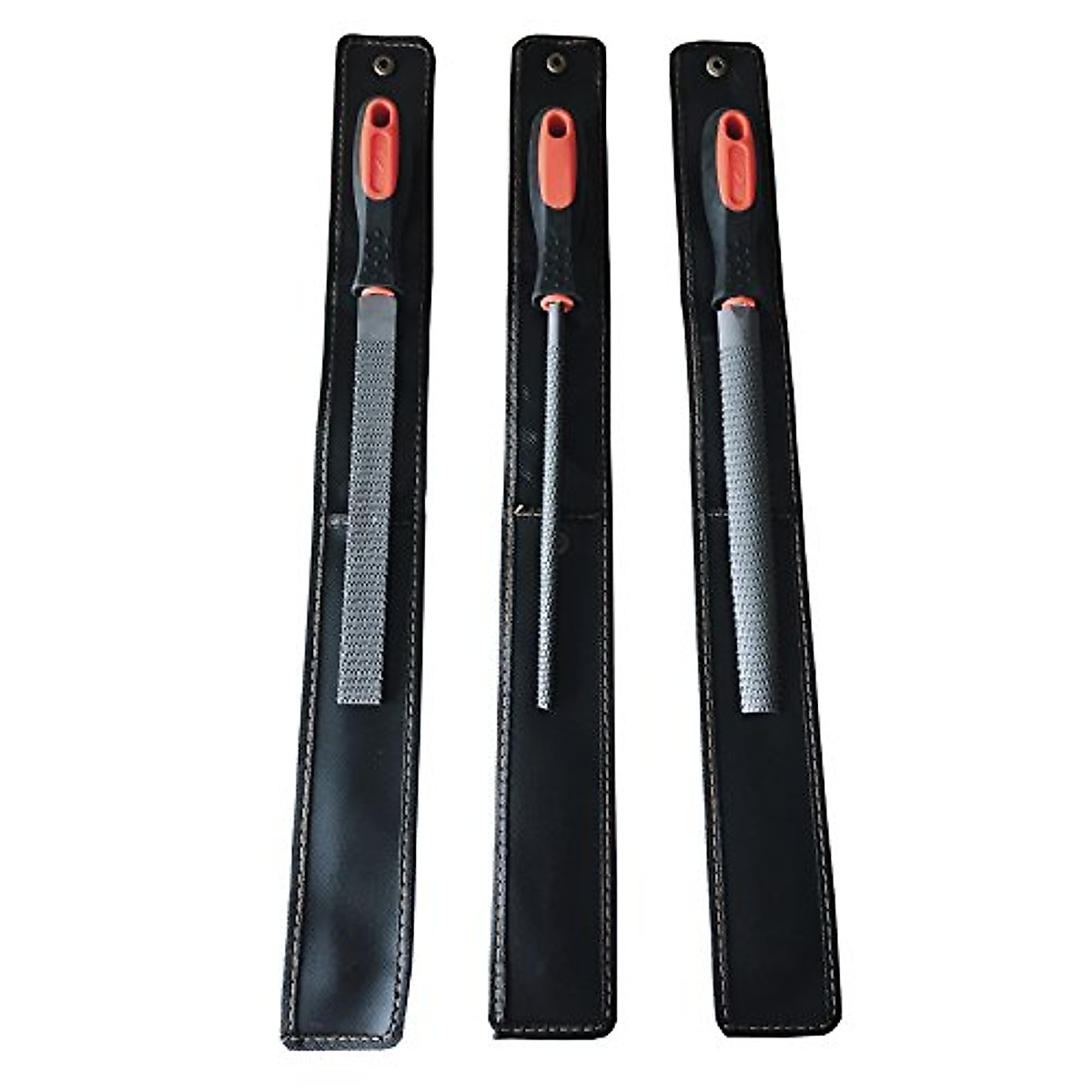 YCAMMIN 8" Wood Rasp File Set with Rubber Grip - Includes Hand Cut Round, Half-Round, and Flat Rasp File Kit - Curved and Flat Tools(3 Pcs) The Color of Packing Bag is Random