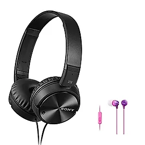 Sony MDRZX110NC Noise Cancelling Headphones (Black) Bundle with MDR-EX15AP EX Series Earbuds with Mic (2 Items)