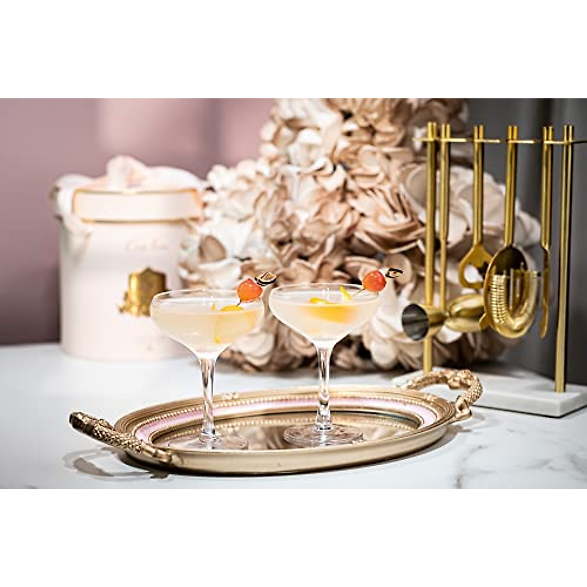 GLASSIQUE CADEAU French Small Vintage Champagne Coupe Glasses | Set of 4 | 6 oz Crystal Classic Cocktail Glassware - Martini, Sidecar, Daiquiri | Retro Saucers for Bar Drinks