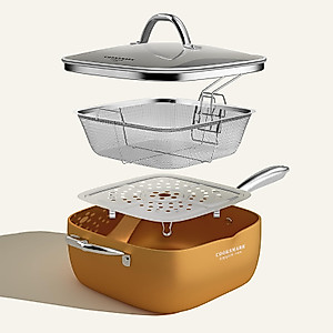 FeLamp 11" Nonstick Copper Griddle Pan for Stovetops, Square Flat Pan with Stainless Steel Handle, Induction Copper Grill Pan, Oven/Dishwasher Safe, 100% PFOA Free