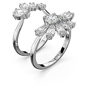 Swarovski Gema cocktail ring, Flower, White, Rhodium plated