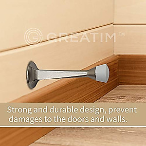 Greatim GT-DS 3 inch Heavy Duty Solid Rigid Door Stop, Zinc Die Cast Door Stopper, Soft Bumper Tips, Zinc Alloy, Silver, 5 Pack (SN)