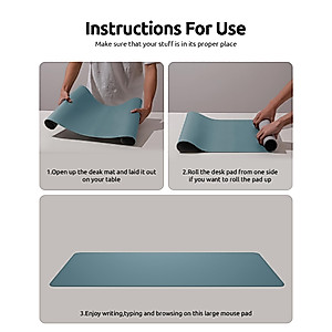 YSAGi Dual-Sided Leather Desk Pad, Office Desk Mat, PU Leather Desktop Protector, Large Mouse Pad, Laptop Desk Pad, Waterproof Desk Writing Pad for Office and Home (23.6" x 13.8", Blue+Grey)