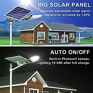 DetarZinLED Solar Street Lights Outdoor Waterproof,300W 6500K Street Lights Solar Powered,Dusk to Dawn Solar Parking Lot Lights Commercial,Motion Sensor LED Street Lights for Garage,Barn,Yard