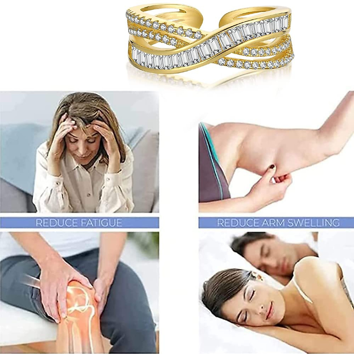 Moeva Twisty Ionic Ring, Cheap Rings for Women, Gold Plated Rings Women, Double Row Open Twist Knot Ring, Adjustable Zirconium Diamonds Open Ring, Womens Rings Size 7, Cross Ring Gold (Silver)