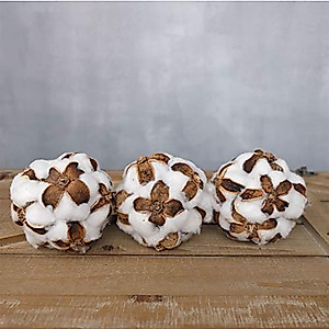 CIR OASES 4.5 Inch Cotton Decor Balls for Rustic Farmhouse Decor，Ornaments，Vase Bowl Filler, Trays, Weddings, Parties, White/Brown, Set of 6