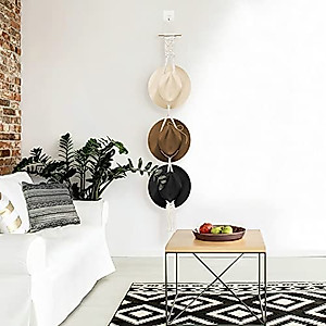 Boho Hat Rack for Wall, Macrame Hat Organizer, Bohemian Women Hand Weaving Hat Storage Hanger, Wooden Display Rack Decorative Cap Holder for Wide Brim Caps…