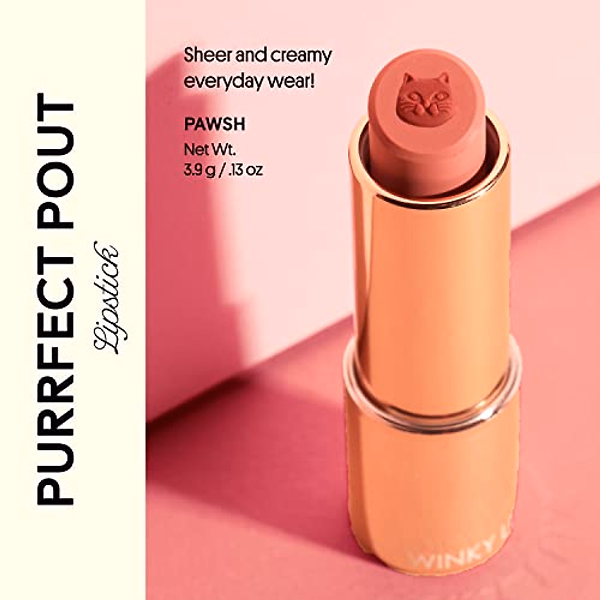 Winky Lux Purrfect Pout Lipstick, Semi Sheer Creamy Lipstick With Jojoba Oil and Vitamin E, Subtle Nude Natural Lipstick, Pawsh