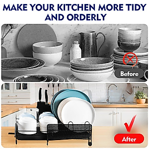 Extendable Dish Drying Rack for Kitchen Counter, Premium Stainless Steel Dish Dyer Rack, Multifunctional Black Dish Rack for Cookware, Bowl