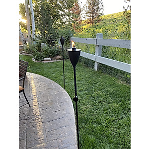 BIRDROCK HOME 4 Pack Outdoor Wide Conical Torches - Oil Rubbed Bronze - Flame Light Torch - Backyard Garden Patio Lighting - Metal Lamp - Decorative Urban Lantern