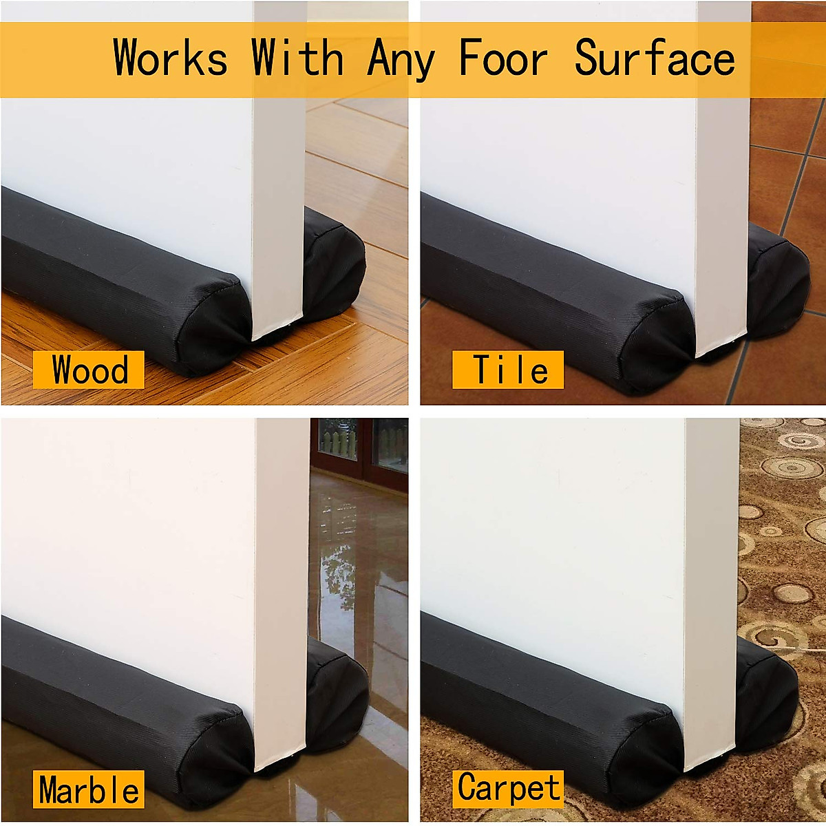 Under Door Draft Stopper Black 29"-35" Noise Window Breeze Dust Air Blocker Adjustable Door Sweeps