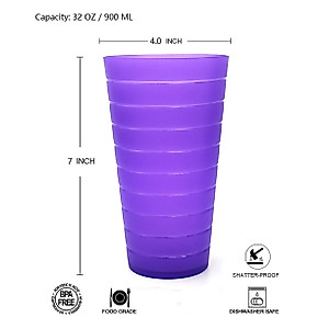 Unbreakable 32-ounce Plastic Tumbler Drinking Glasses, Set of 12 Multicolor - Dishwasher safe, BPA Free