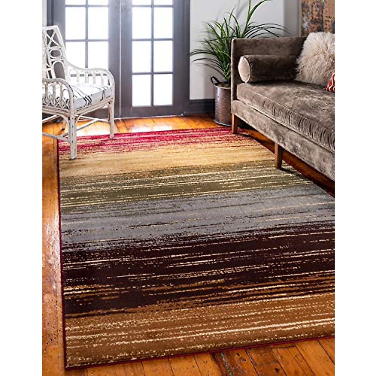 Unique Loom Barista Collection Modern, Abstract, Stripes, Gradient, Urban, Rustic, Warm Colors Area Rug, 4 x 6 ft, Beige/Brown
