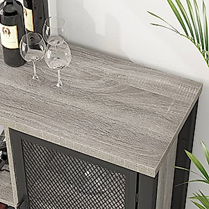 IBF Rustic Liquor Bar Cabinet, Industrial Coffee Wine Cabinet for Liquor and Glasses, Farmhouse Bar for Home Kitchen Living Dining, Sideboard Buffet Cabinet with Bar Rack Storage, Light Gray Oak 55 In