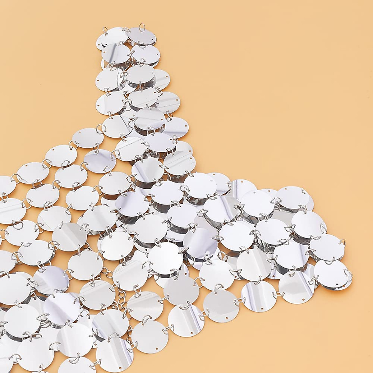 Eforcase Sexy Crop Tops Silver Sparkly Sequin Tube Top, Boho Body Chain Silver Bra Harness Chains Nightclub Body Jewelry Accessories, Sexy Halter Backless Tank Top Bra Fashion Bikini Body Chain