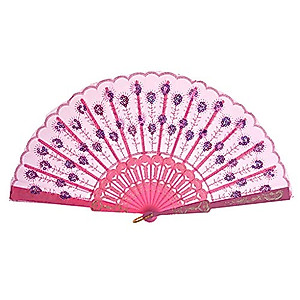 Xiaofeng214 Best Chinese Style Dance Wedding Party Lace Silk Folding Hand Held Flower Fan new330 (Color : White)