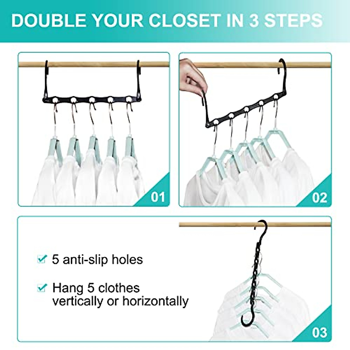 Hangers Space Saving, 20 Packs Magic Space Saving Clothes Hangers, Sturdy Plastic Clothes Hangers Organizer and Storage, Multifunctional Magic Hangers Closet Space Savers for Heavy Clothes Coats