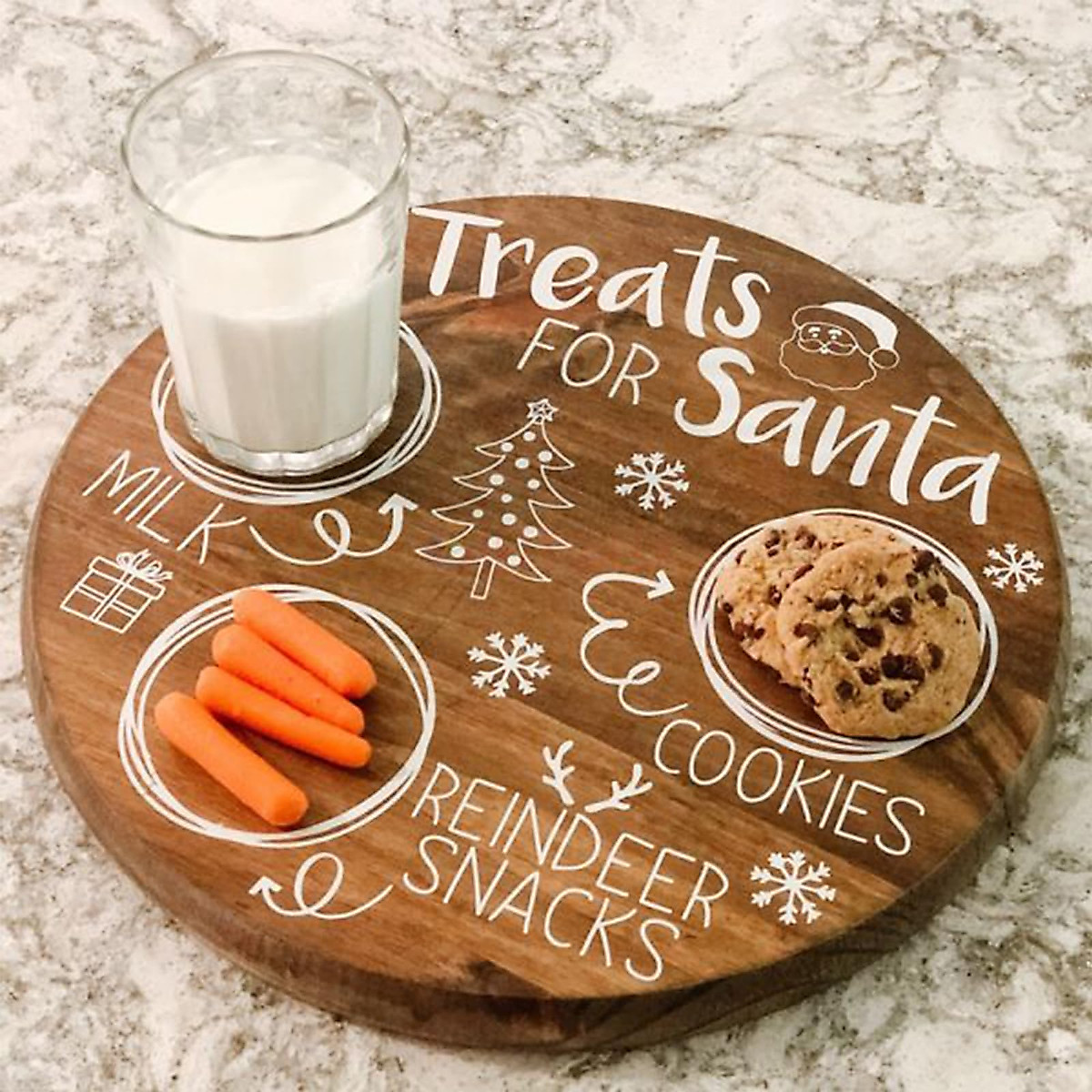 Personalized Wooden Christmas Cookies and Milk for Santa Tray, Custom Wooden Christmas Santa Treat Plate Board with Handle, Christmas Eve Serving Tray Home Party Decoration