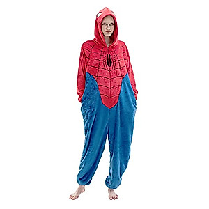 COSUSKET Snug Fit Adult Onesie Pajamas, Halloween Flannel Mens Cosplay Cartoon One Piece Costume Blue/Red