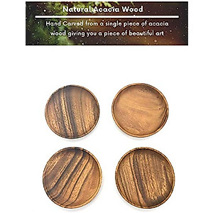 Acacia Handmade Wood Carved Plates - Set of 4 Calabash Bowls Size 4" (Round)