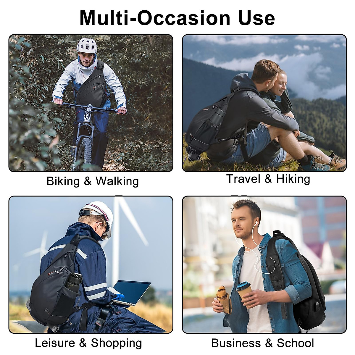 TUDEQU Sling Bag Crossbody Sling Backpack with USB Charging Port, Water Resistant Shoulder Bag Outdoor Travel Hiking Daypack with Wet Pocket Men Women