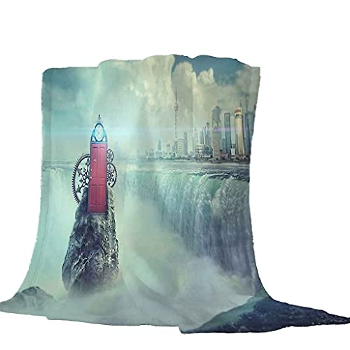 NARBOR Soft Fleece Throw Blanket - Fluffy Microfiber Solid Blankets for Bed and Couch Double/Single Size - 59X79Inch Red, Wooden Door Printed Flannel Blanket for Bed, Couch and Sofa