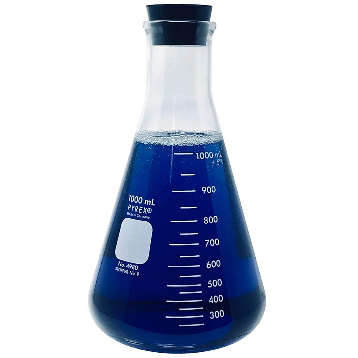 Corning Pyrex #4980-PACK(RS), Narrow Mouth Erlenmeyer Flask Set with Rubber Stoppers, 5 Sizes - 50, 125, 250, 500, 1000ml