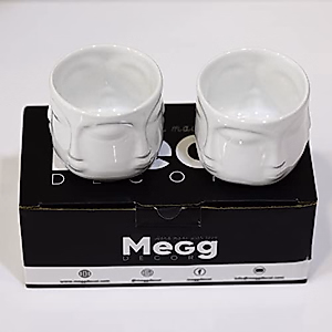 MeGgdecor Ceramic Cups for Espresso & Cappuccino, Modern and Contemporary Double Expresso Coffee Cup, One of Best Espresso Accessories, Elegant White Ceramic with 2 cup