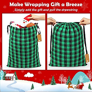 HRX Package Big Fabric Christmas Gift Bags 20x15 15x12inch, 6pcs Cotton Gift Wrapping Sacks Cloth Pouches for Xmas Presents Party Favor