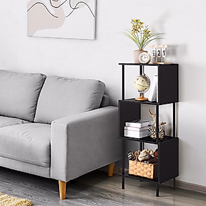 ETELI Small Bookshelf Unique S Shaped 4 Shelf Bookcase Free Standing Industrial Book Storage Shelves for Living Room, Bedroom, and Home Office, Rustic Book Organizer & Metal Frame