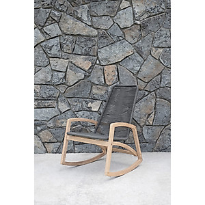 Creative Co-Op Indoor/Outdoor Teak Wood & Woven Rope Rocking Chair, Grey