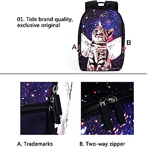 Galaxy Cat Printed School Backpack Lightweight Shoulder Bag for Teen Girls Blue